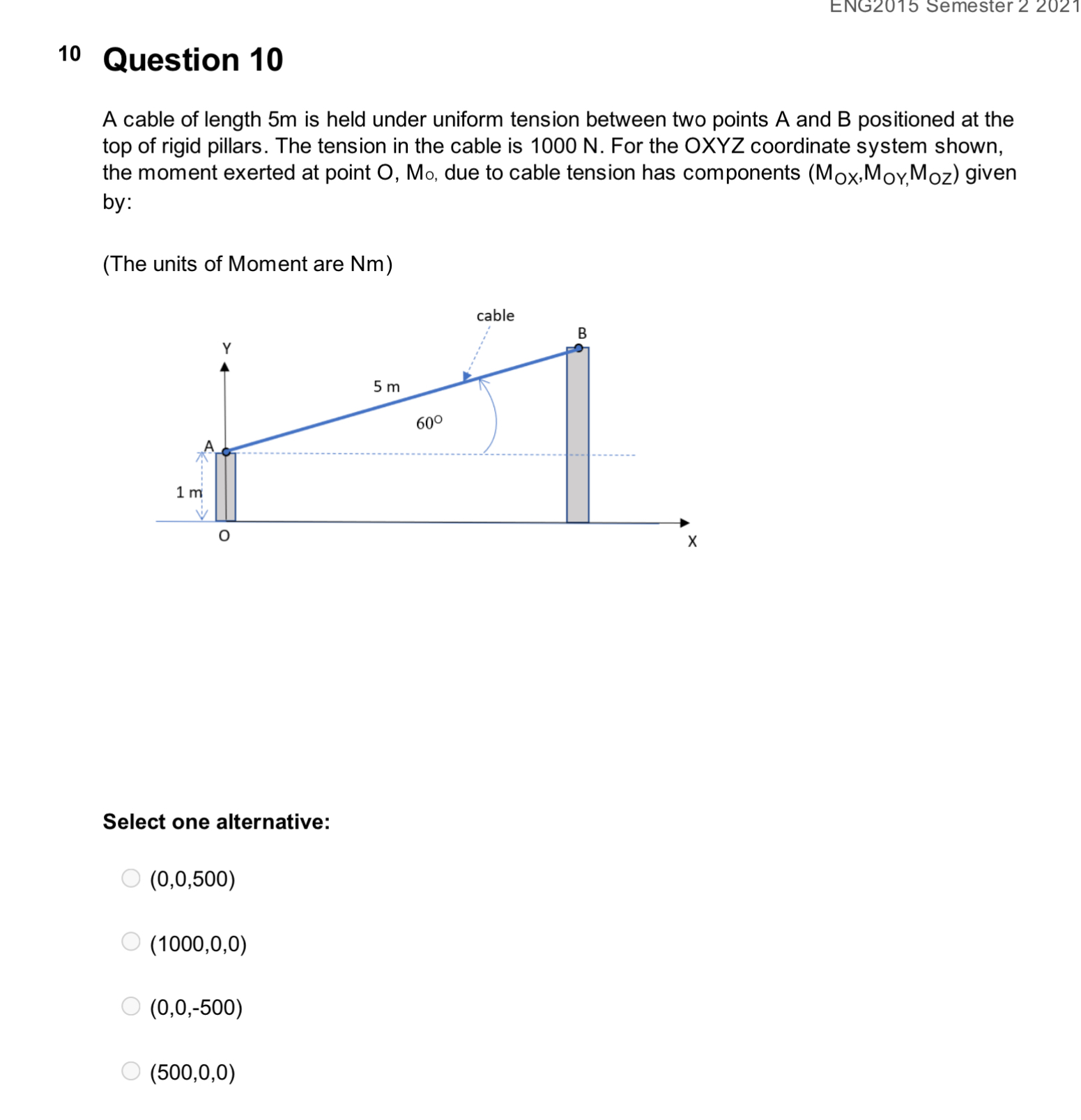 Solved 10 ﻿Question 10A cable of length 5m ﻿is held under | Chegg.com