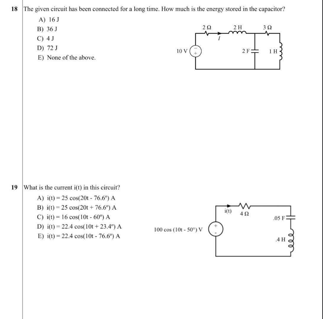 Solved 19 What is the current i(t) in this circuit? A) | Chegg.com