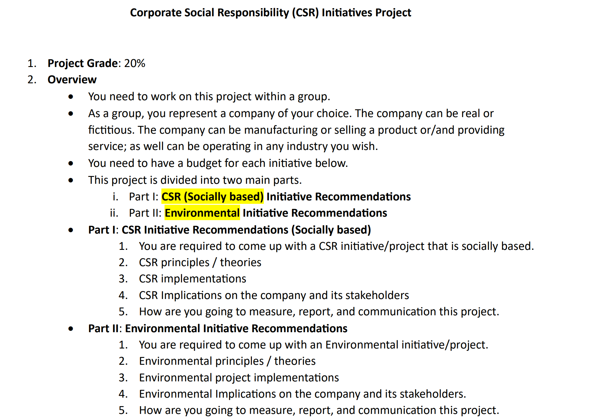 Solved Create a Corporate Social Responsibility (CSR) | Chegg.com