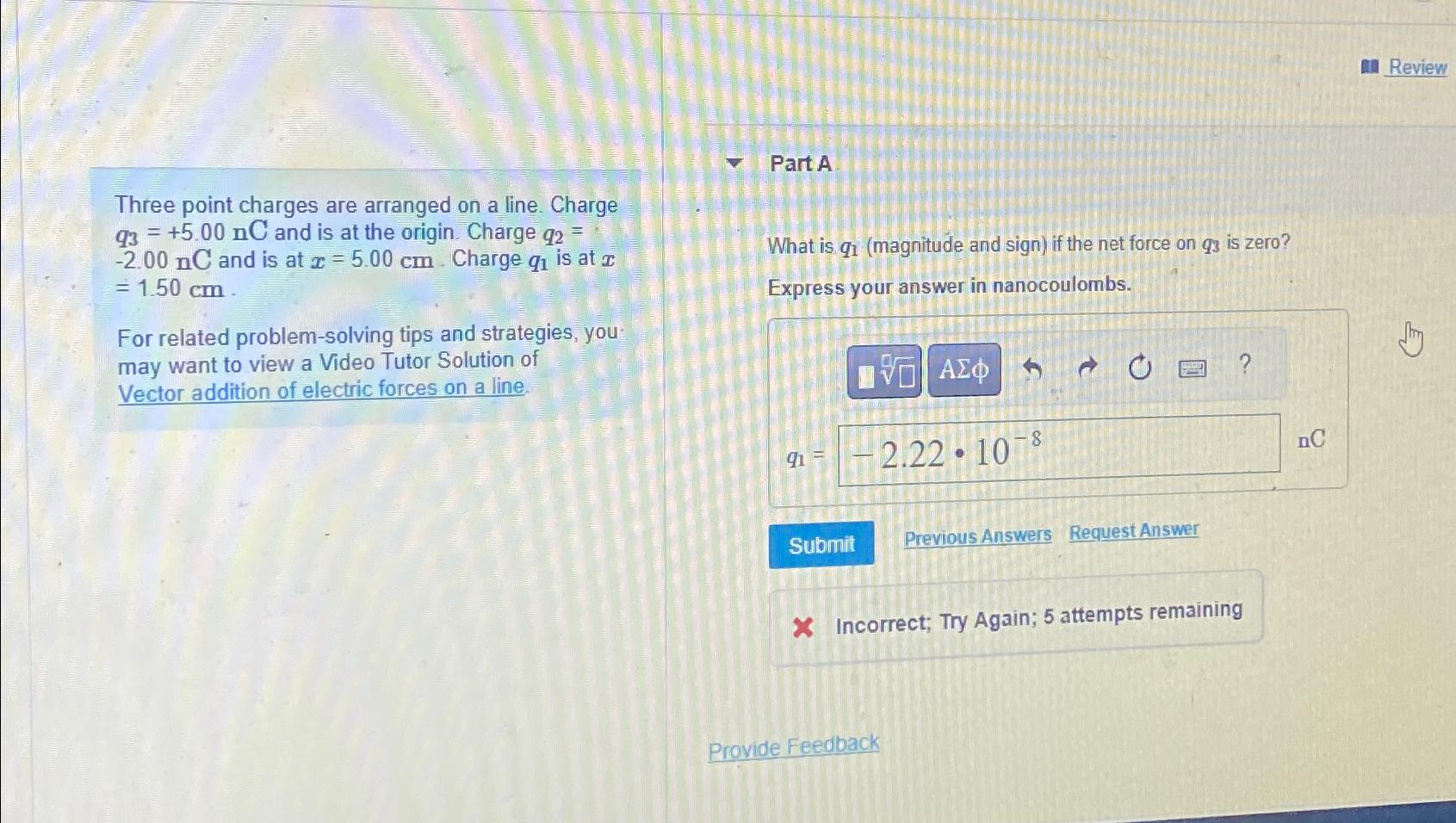 Solved ReviewPart AThree point charges are arranged on a | Chegg.com