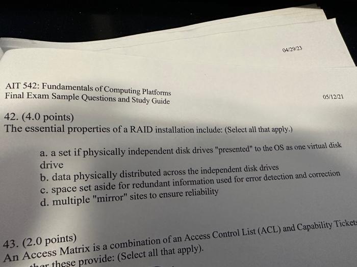 Solved AIT 542: Fundamentals of Computing Platforms Final | Chegg.com