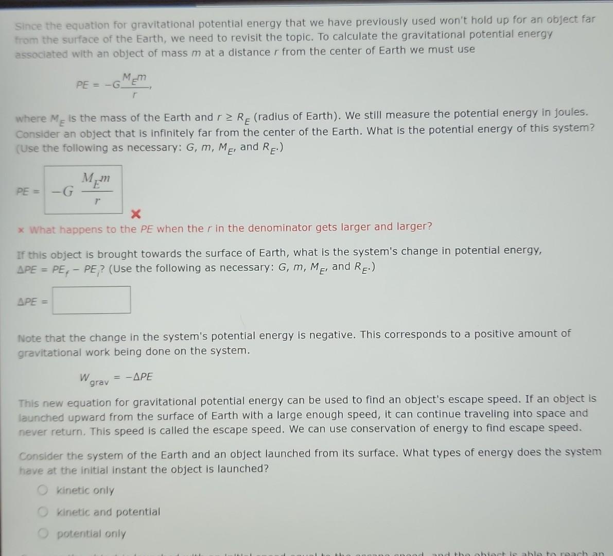 Solved Since the equation for gravitational potential energy | Chegg.com