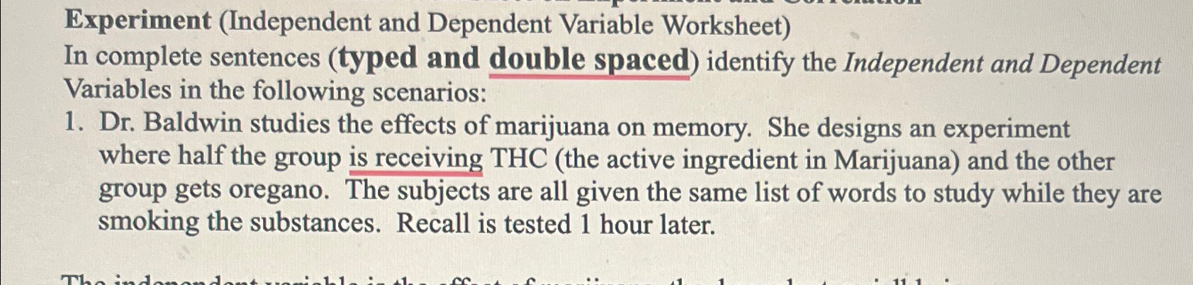 Solved Experiment (Independent and Dependent Variable | Chegg.com