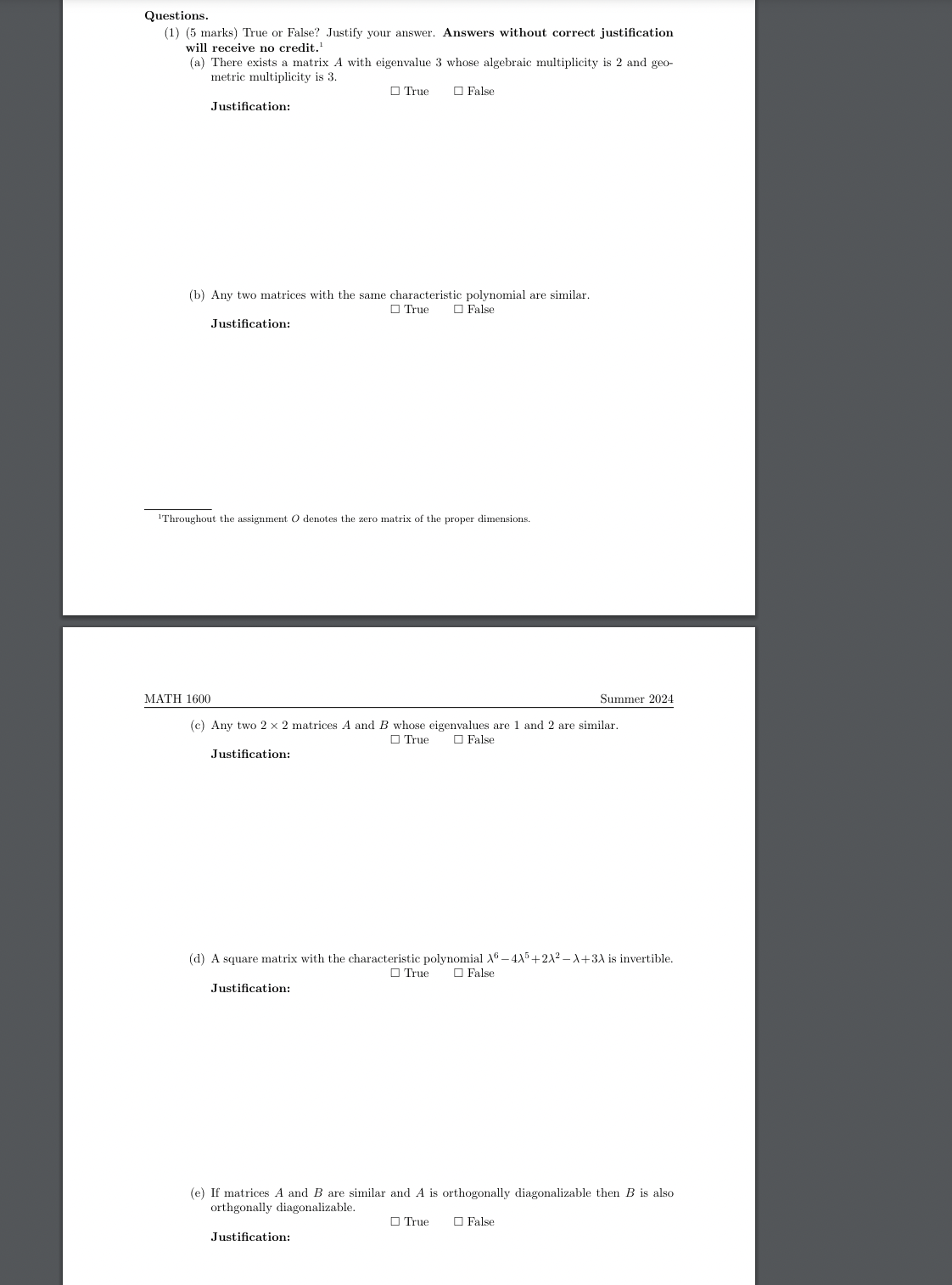 Solved Questions.(1) (5 ﻿marks) ﻿True or False? Justify your | Chegg.com