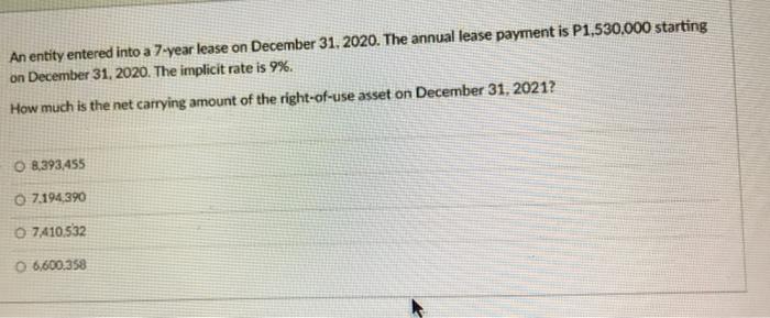Solved An entity entered into a 7-year lease on December 31, | Chegg.com
