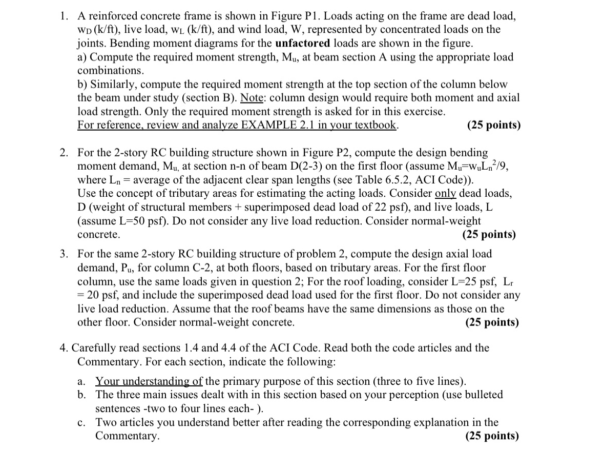 Solved A reinforced concrete frame is shown in Figure P1. | Chegg.com