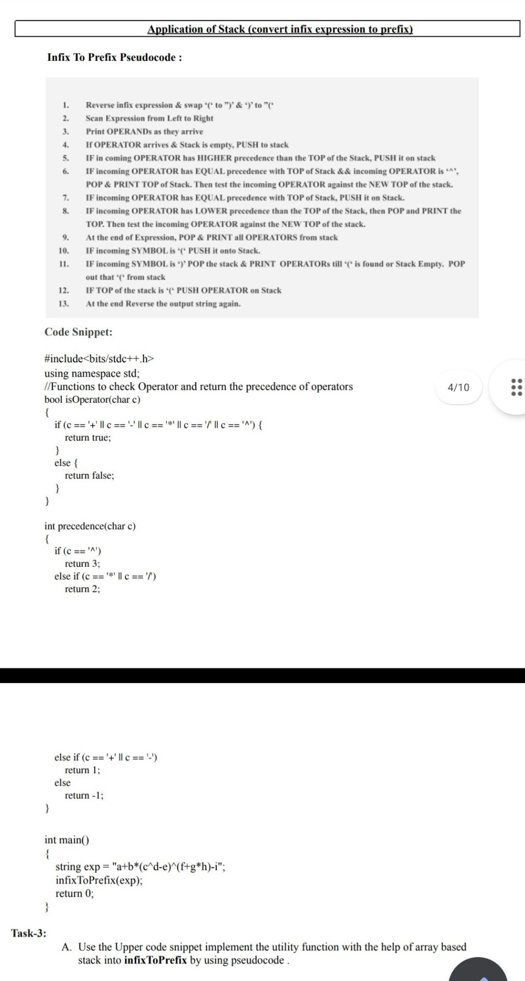 Solved Application of Stack (convert infix expression to | Chegg.com
