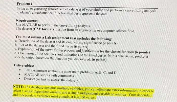 Solved Using an engineering dataset, select a dataset of | Chegg.com