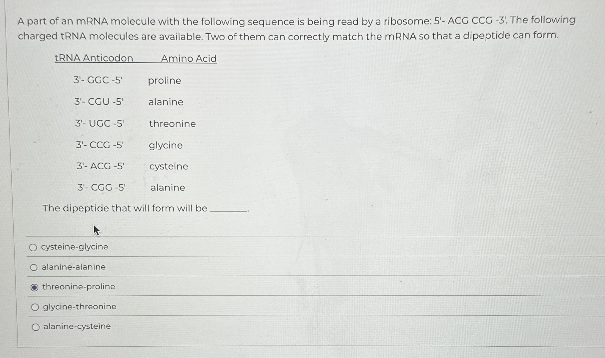 Solved A part of an mRNA molecule with the following | Chegg.com