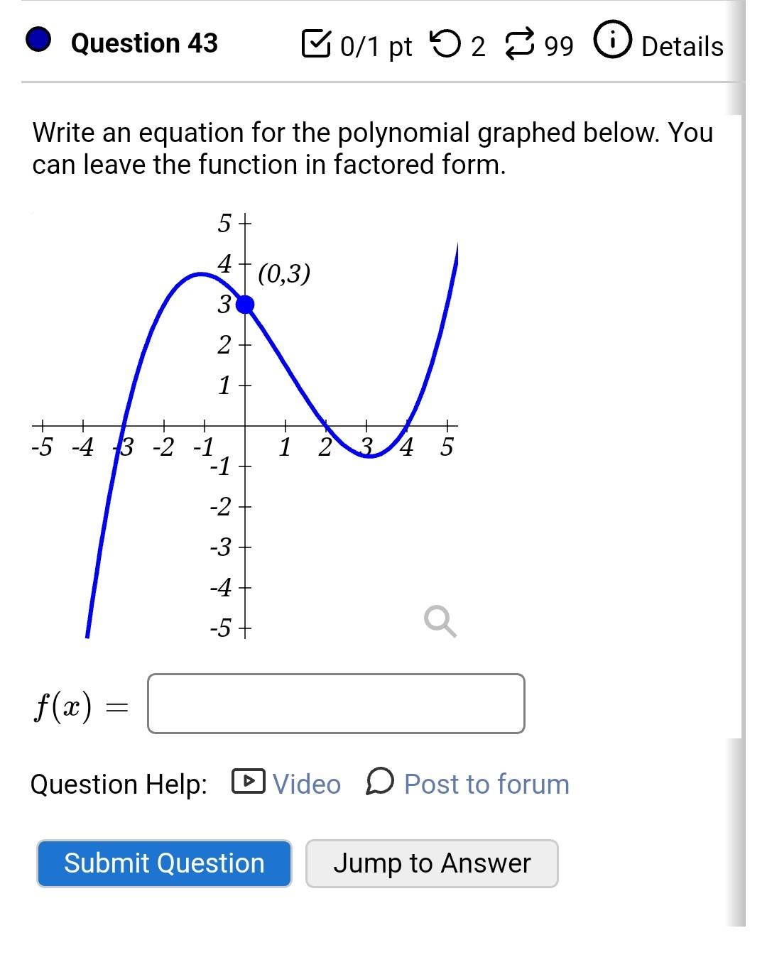 Solved Write an equation for the polynomial graphed below. | Chegg.com