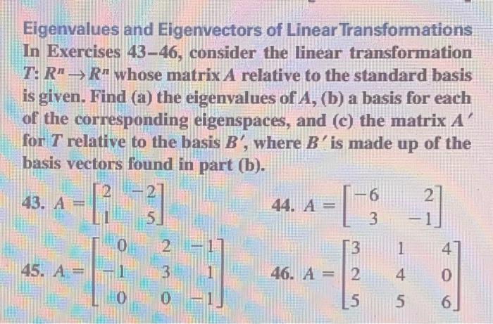 Solved Eigenvalues and Eigenvectors of Linear | Chegg.com