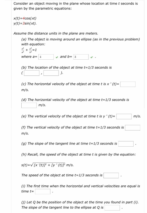 Solved Consider an object moving in the plane whose location | Chegg.com