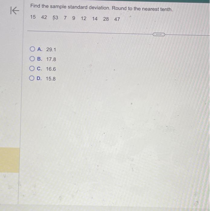 Solved Find the sample standard deviation. Round to the | Chegg.com