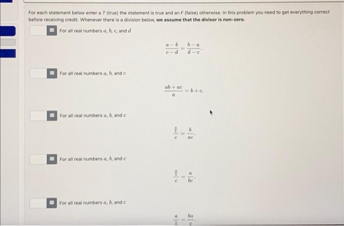 Solved For each statement below enter a T (true) the | Chegg.com