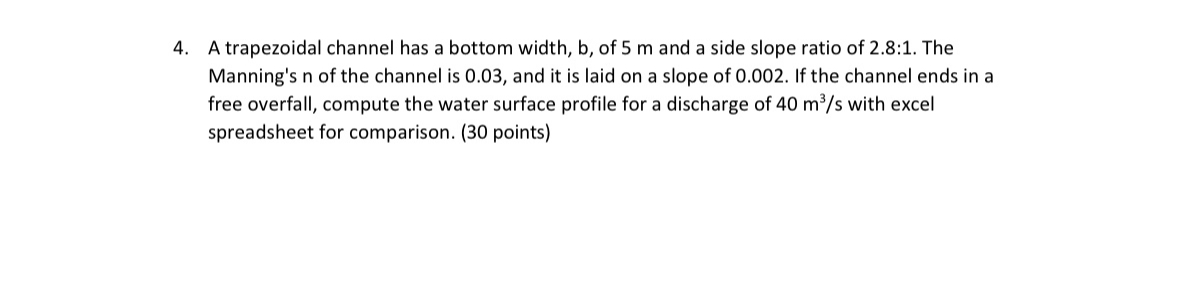 Solved A trapezoidal channel has a bottom width, b, ﻿of 5m | Chegg.com
