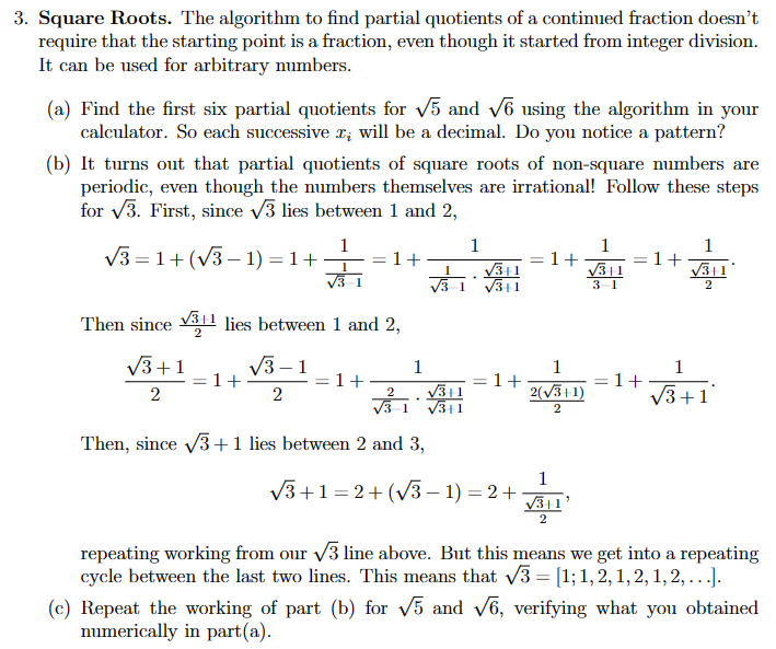 Solved Square Roots. The algorithm to find partial quotients | Chegg.com