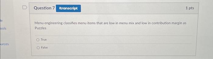 Solved Menu engineering classifies menu items based on only | Chegg.com