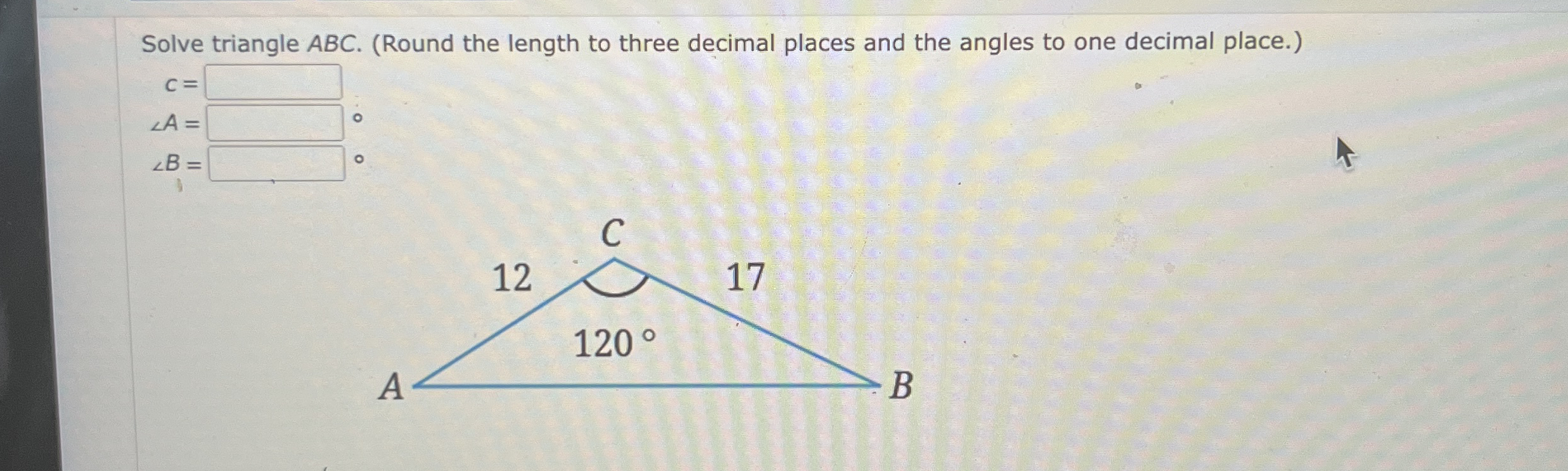 Solved Solve triangle ABC. (Round the length to three | Chegg.com
