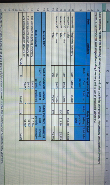 Solved \table[[,A,B,C,D,E,F,G,H],[1,],[,Laker Company | Chegg.com