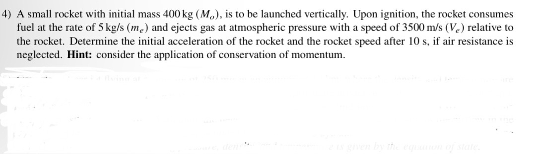 Solved A small rocket with initial mass 400kg(Mo), ﻿is to be | Chegg.com