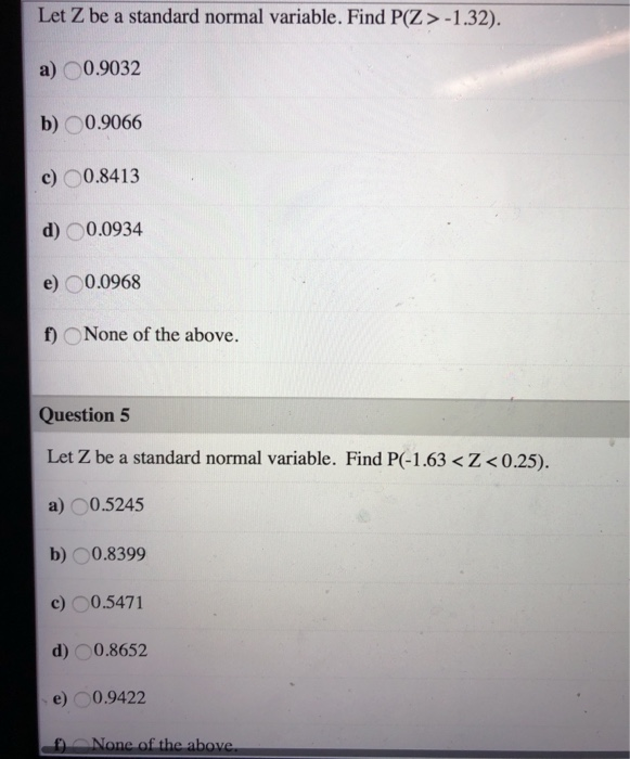 Solved Let Z be a standard normal variable. Find P(Z | Chegg.com