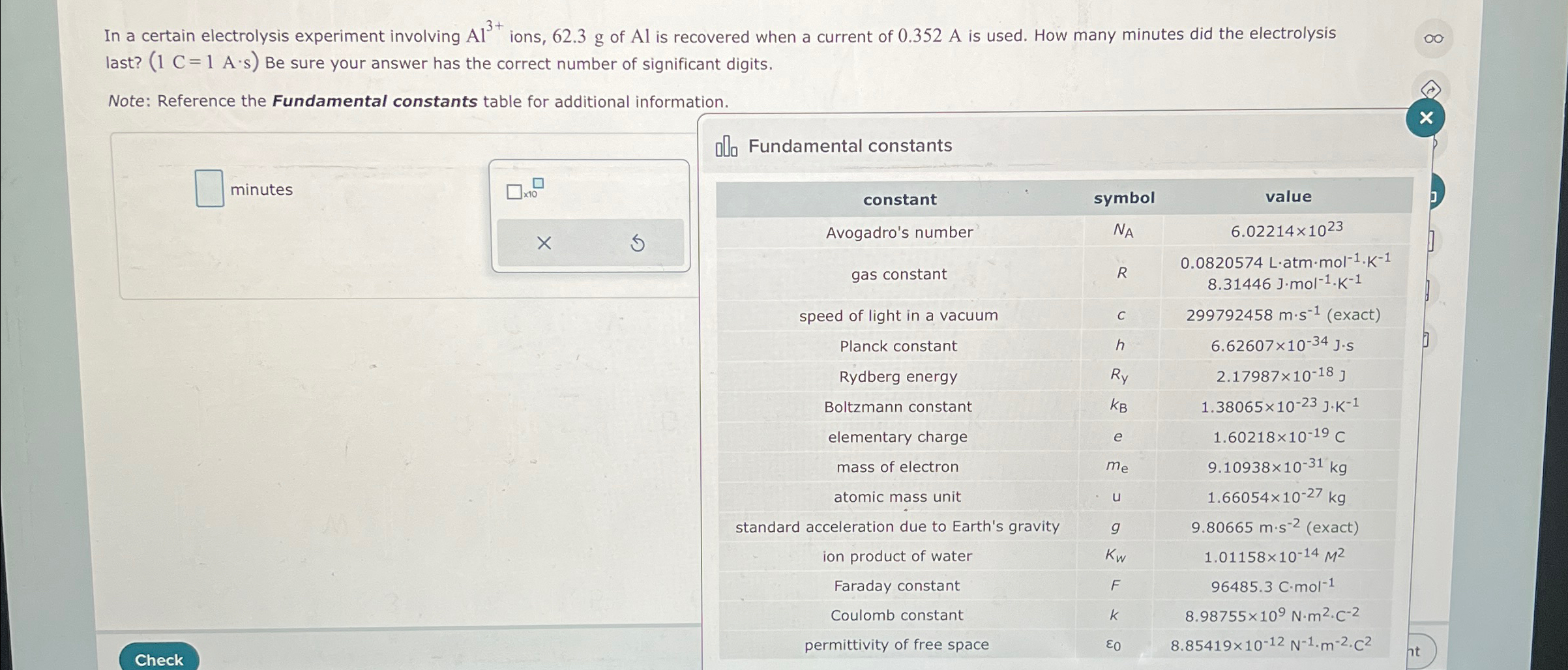 Solved In a certain electrolysis experiment involving Al3+ | Chegg.com