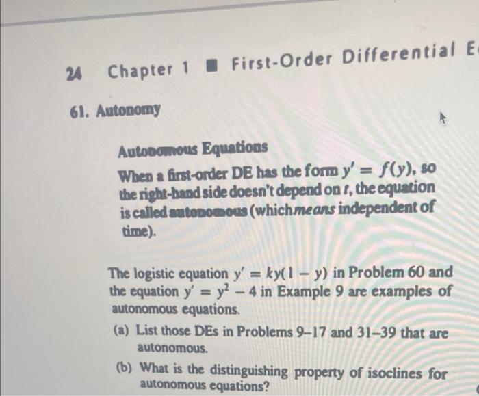 24 Chapter 1 First-Order Differential E 61. Autonomy | Chegg.com