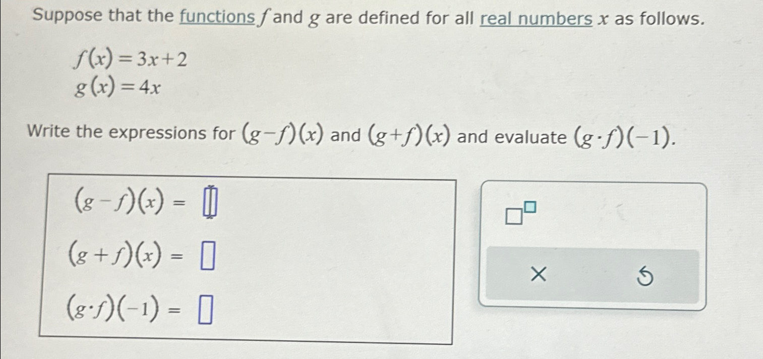 Solved Suppose that the functions f and g are defined for | Chegg.com