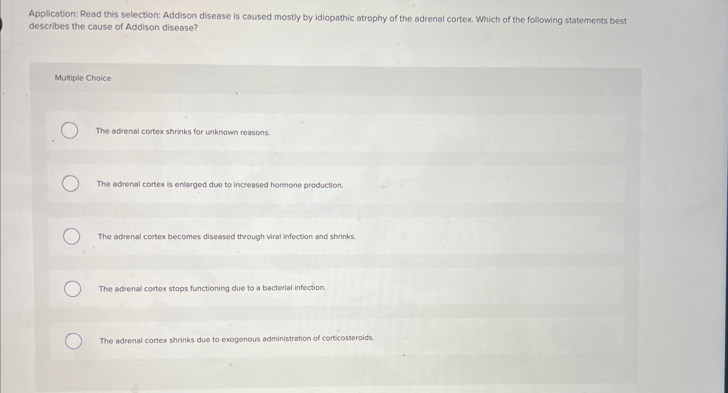 Solved Application: Read this selection: Addison disease is | Chegg.com