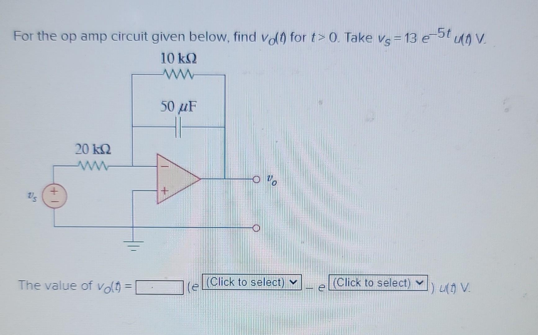 Solved For the op amp circuit given below, find vo(t) for | Chegg.com