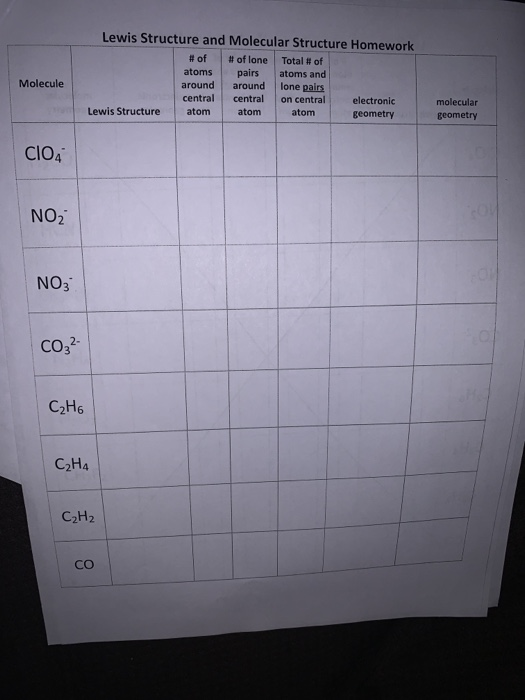 Solved Lewis Structure and Molecular Structure Homework # of | Chegg.com