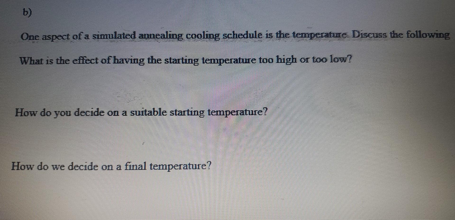One aspect of a simulated annealing cooling schedule | Chegg.com
