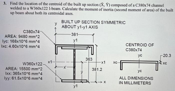 Solved a 3. Find the location of the centroid of the built | Chegg.com