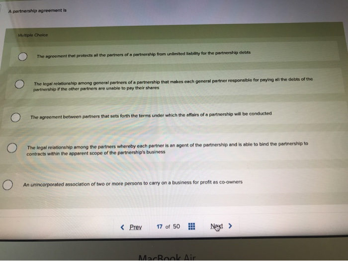 Solved A Partnership Agreement Is Multiple Choice The Chegg