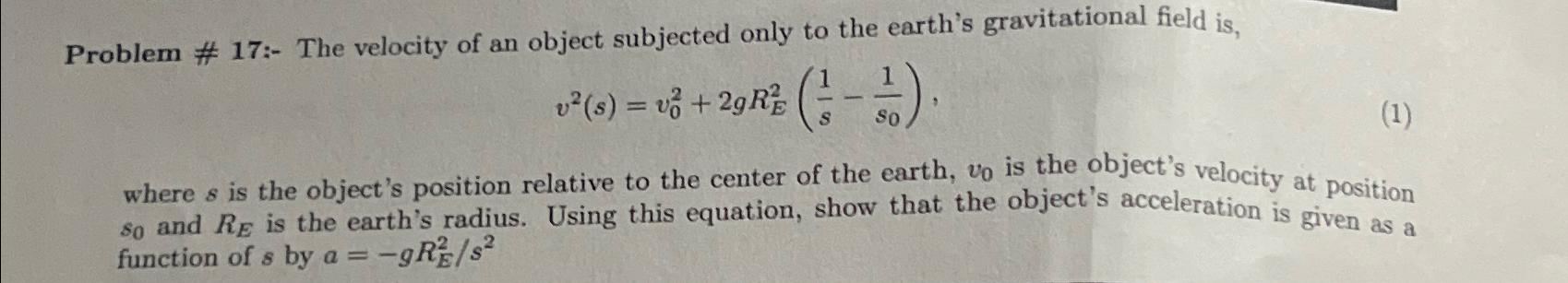 Solved Problem # 17:- ﻿The velocity of an object subjected | Chegg.com
