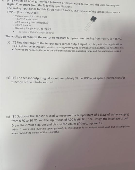 Solved Design an analog interface between a temperature | Chegg.com