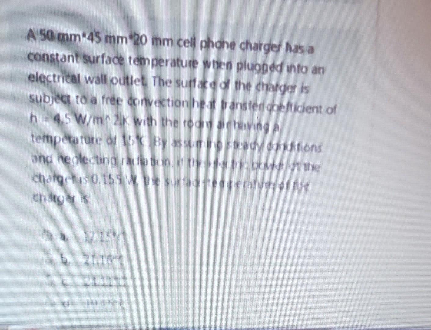 Solved A 50 mm∗45 mm220 mm cell phone charger has a constant | Chegg.com