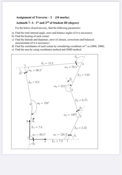 Solved Assignment of Traverse −2 (10 marks) Azimuth 7- 1: | Chegg.com