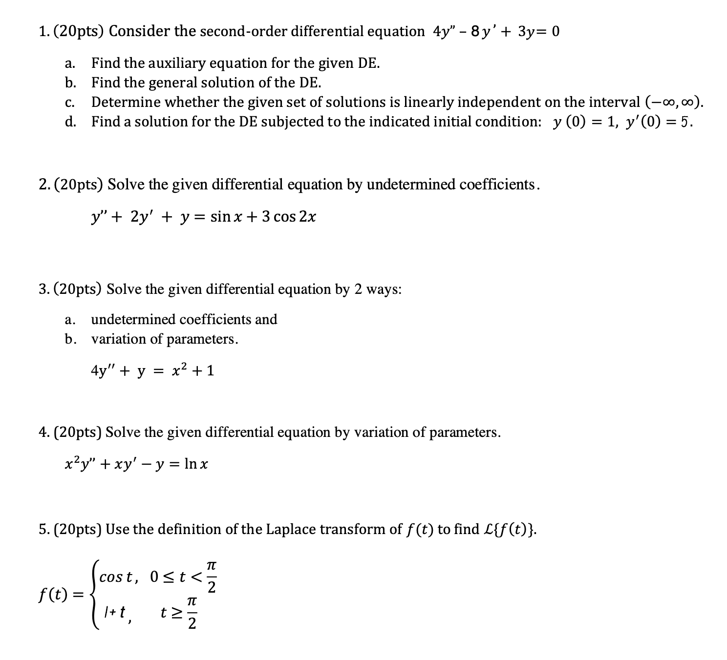 Solved (20pts) ﻿Consider the second-order differential | Chegg.com