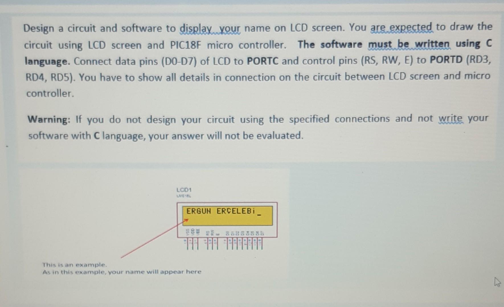 Design a circuit and software to display your name on | Chegg.com