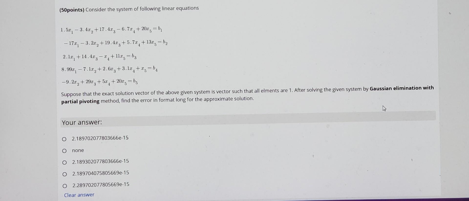 Solved (50points) Consider the system of following linear | Chegg.com