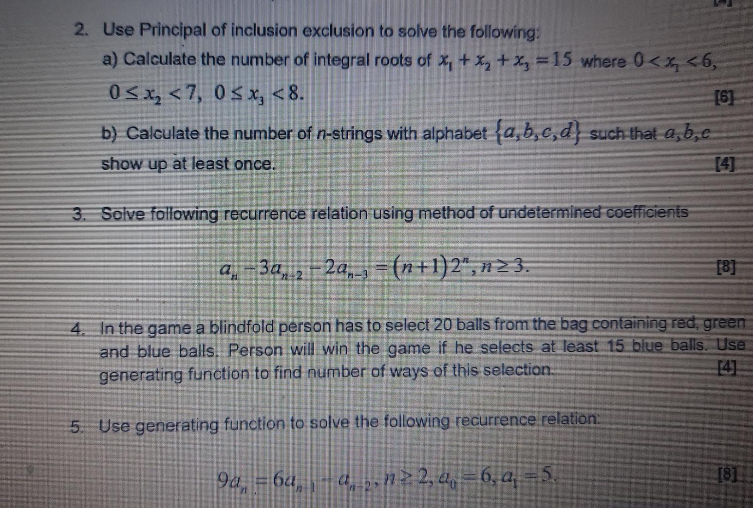 Solved 2. Use Principal of inclusion exclusion to solve the | Chegg.com