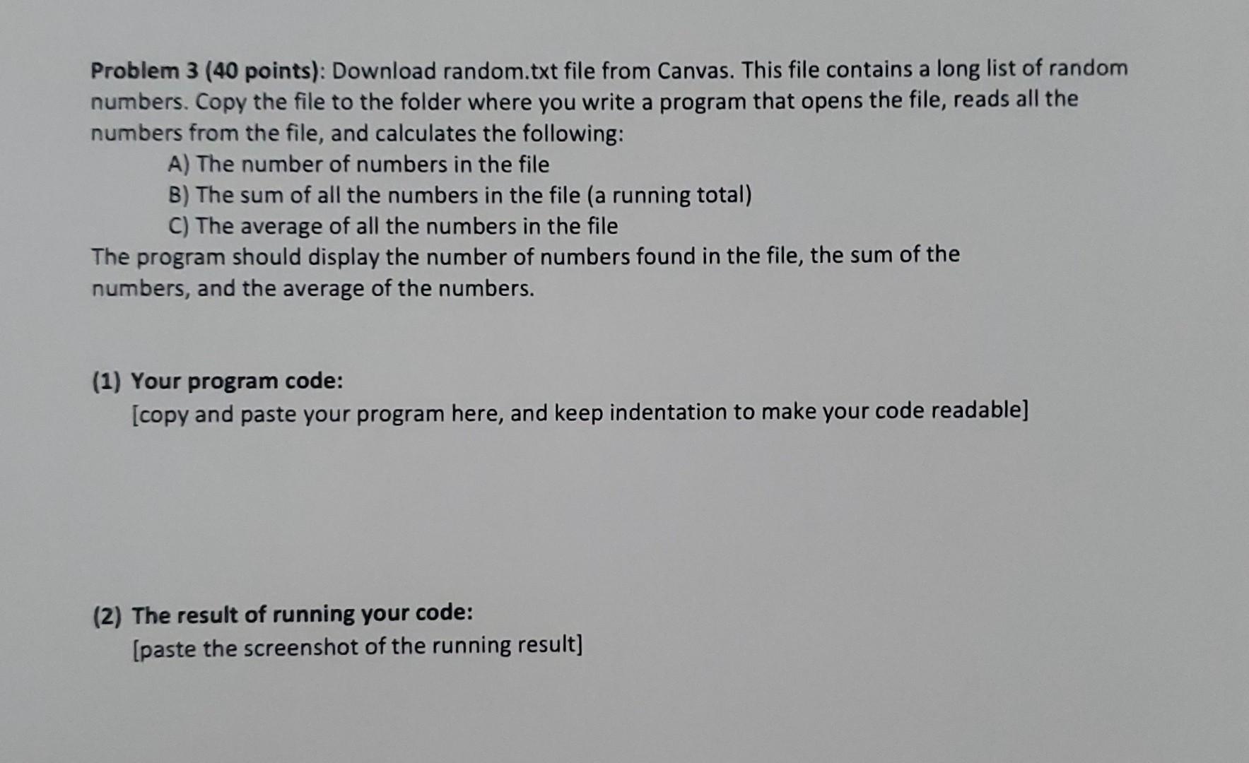 Solved Problem 3 (40 points): Download random.txt file from | Chegg.com