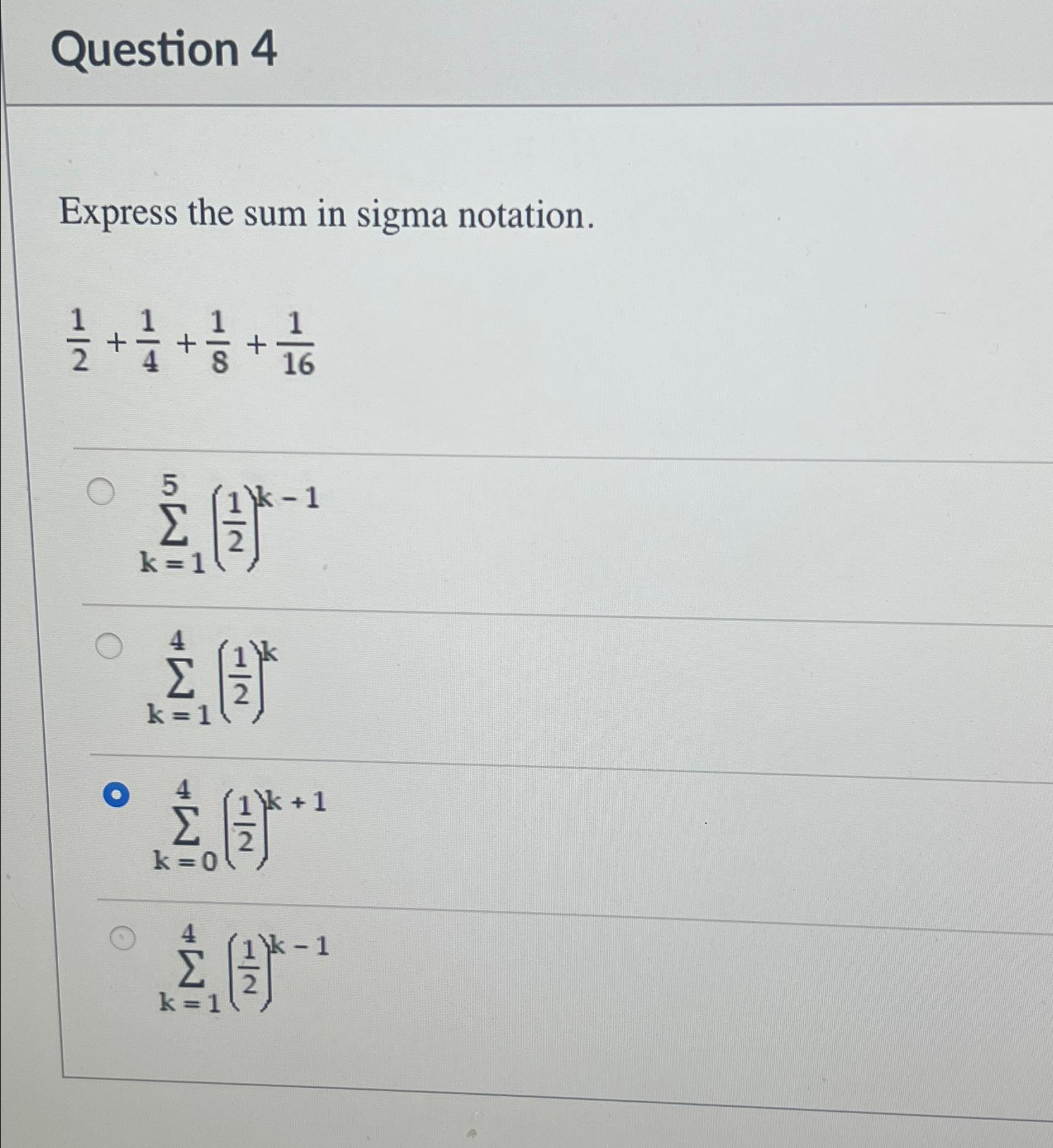 Solved Question 4Express the sum in sigma | Chegg.com