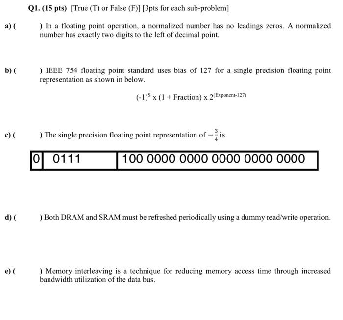 Solved ) In a floating point operation, a normalized number | Chegg.com Solved ) In a floating point operation, a normalized number | Chegg.com