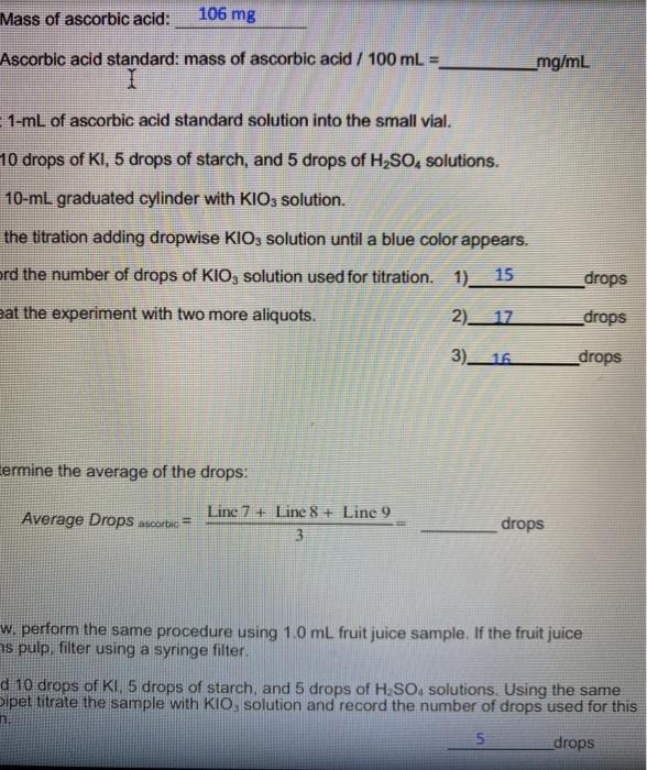 Solved Microscale Titration. Vitamin C in Fruit Juices | Chegg.com