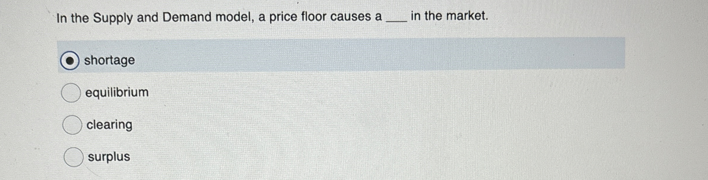 Solved In the Supply and Demand model, a price floor causes | Chegg.com