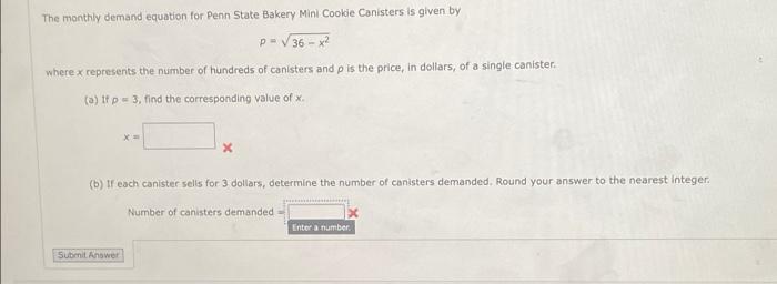 Solved The monthly demand equation for Penn State Bakery | Chegg.com