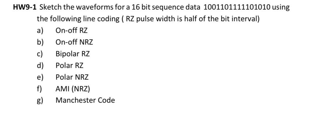 Solved HW9-1 ﻿Sketch the waveforms for a 16 ﻿bit sequence | Chegg.com