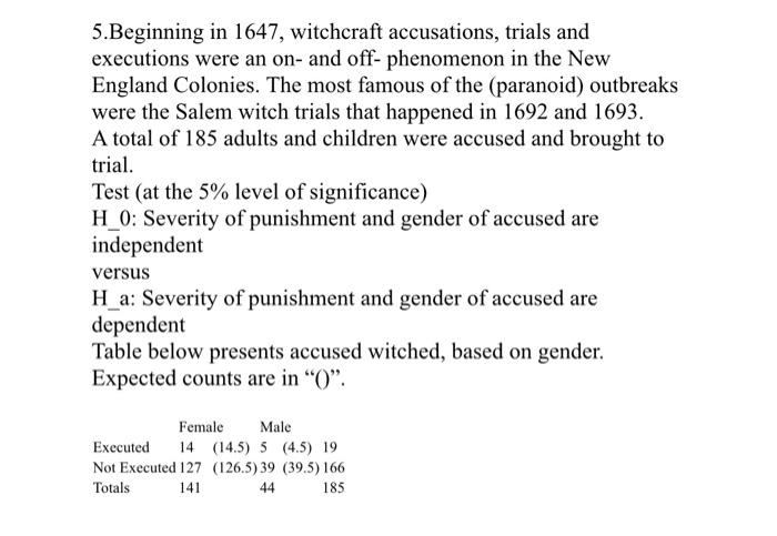 Solved 5.Beginning in 1647, witchcraft accusations, trials | Chegg.com